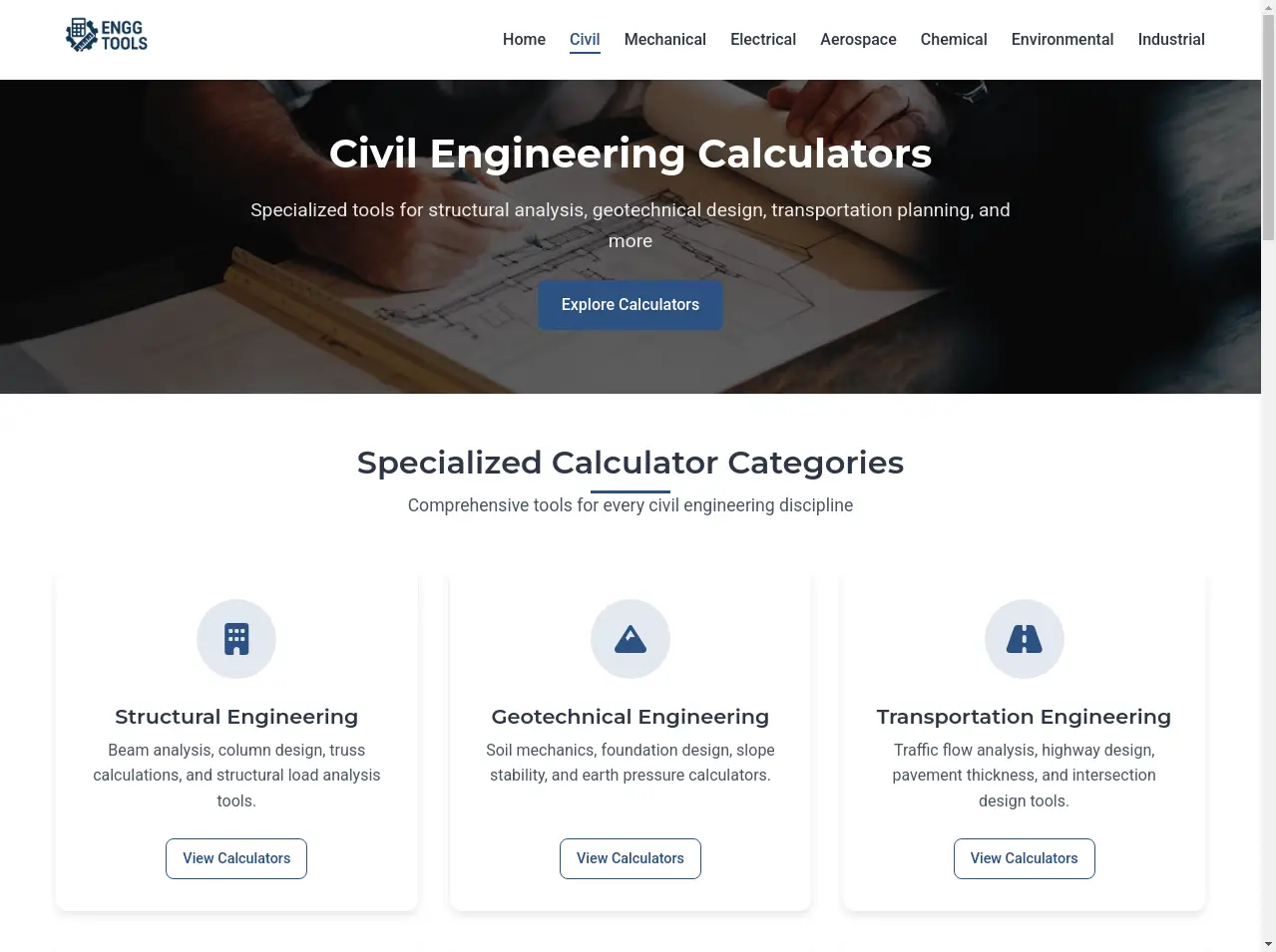 Civil Engineering Calculators | Structural & Design Tools