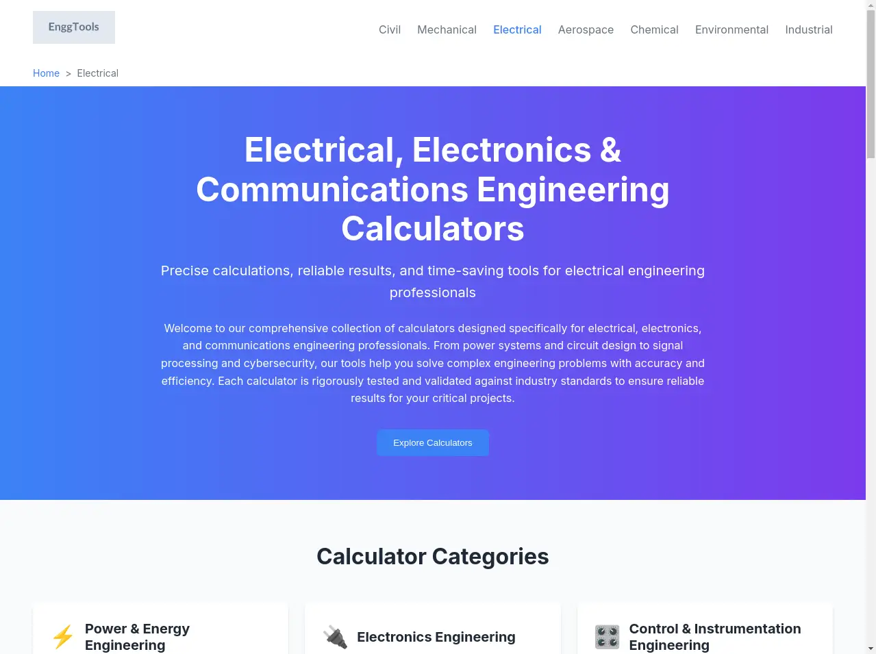 Electrical, Electronics & Communications Engineering Calculators | Engg Tools
